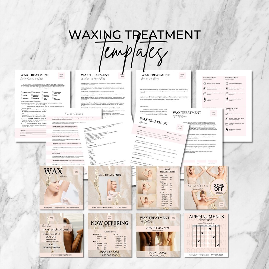 Body Waxing Treatment Forms, Wax Intake Form, Wax Consent Form, Wax ...