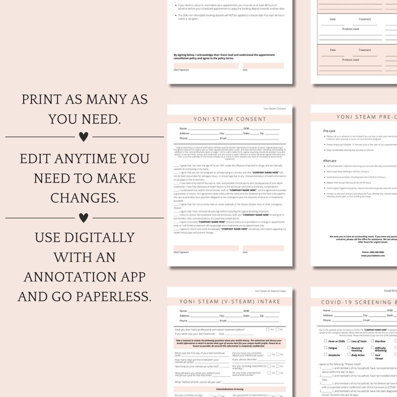 Yoni Steam Forms: Intake, Consent, Treatment (canva Editable) - Etsy