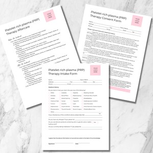 Platelet-rich Plasma PRP Forms, Intake Form, Consent Form, Aftercare ...