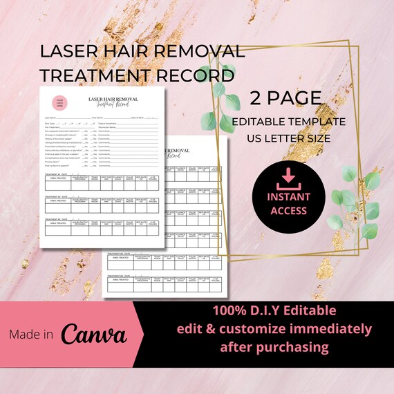 EDITABLE Laser Hair Removal Treatment Record Chart I Canva | Etsy