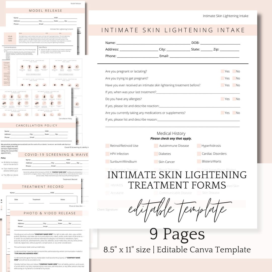 Intimate Skin Lightening Forms: Treatment Intake, Consent, Aftercare ...