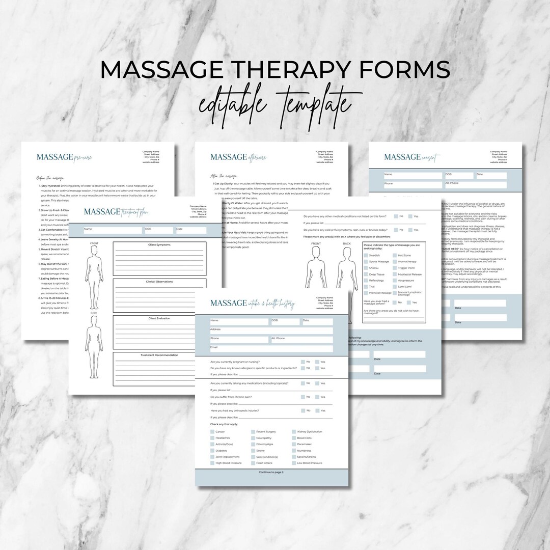 Massage Therapist Business Forms | Massage Therapy Intake Form, Consent ...