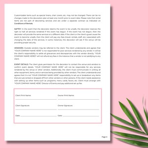 Event Decorating Services Contract Template, Editable DIY, 4 Page Canva ...