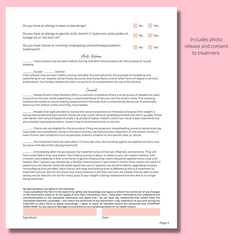 Inkless Stretch Mark Revision Consultation Forms Stretch Mark - Etsy Canada