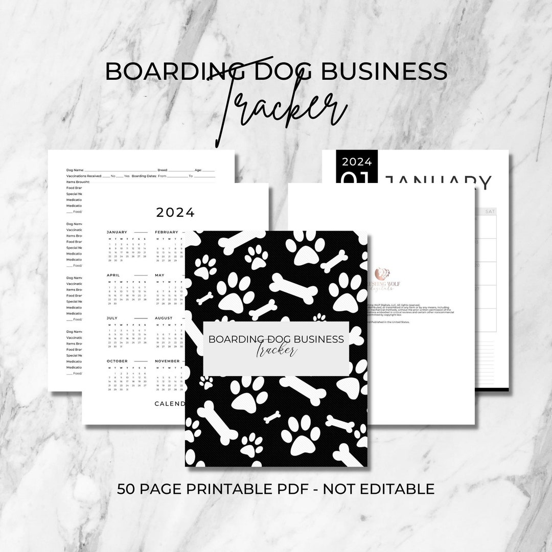 Dog Boarding Business Tracker, Year 2024, Boarding Dog Planner ...