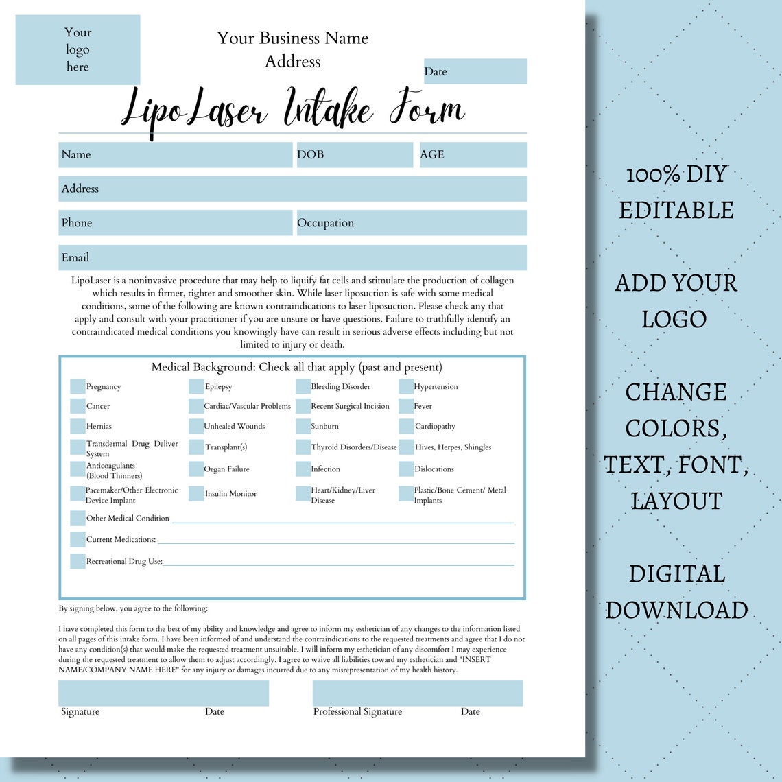 Laser Liposuction Lipo Laser Forms I Intake Consent Aftercare | Etsy