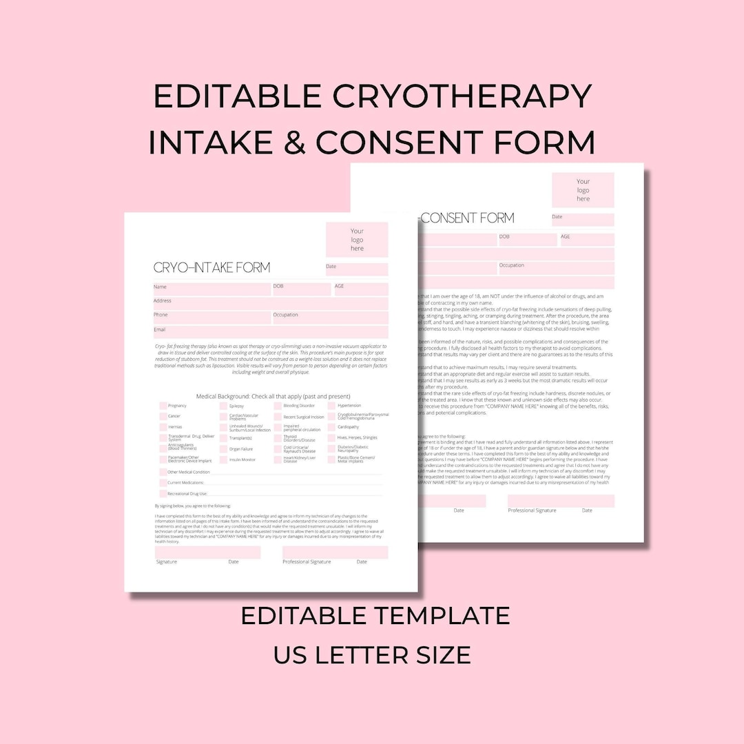 Cryotherapy Intake, Cryotherapy Consent, DIY Editable, Printable, Canva ...