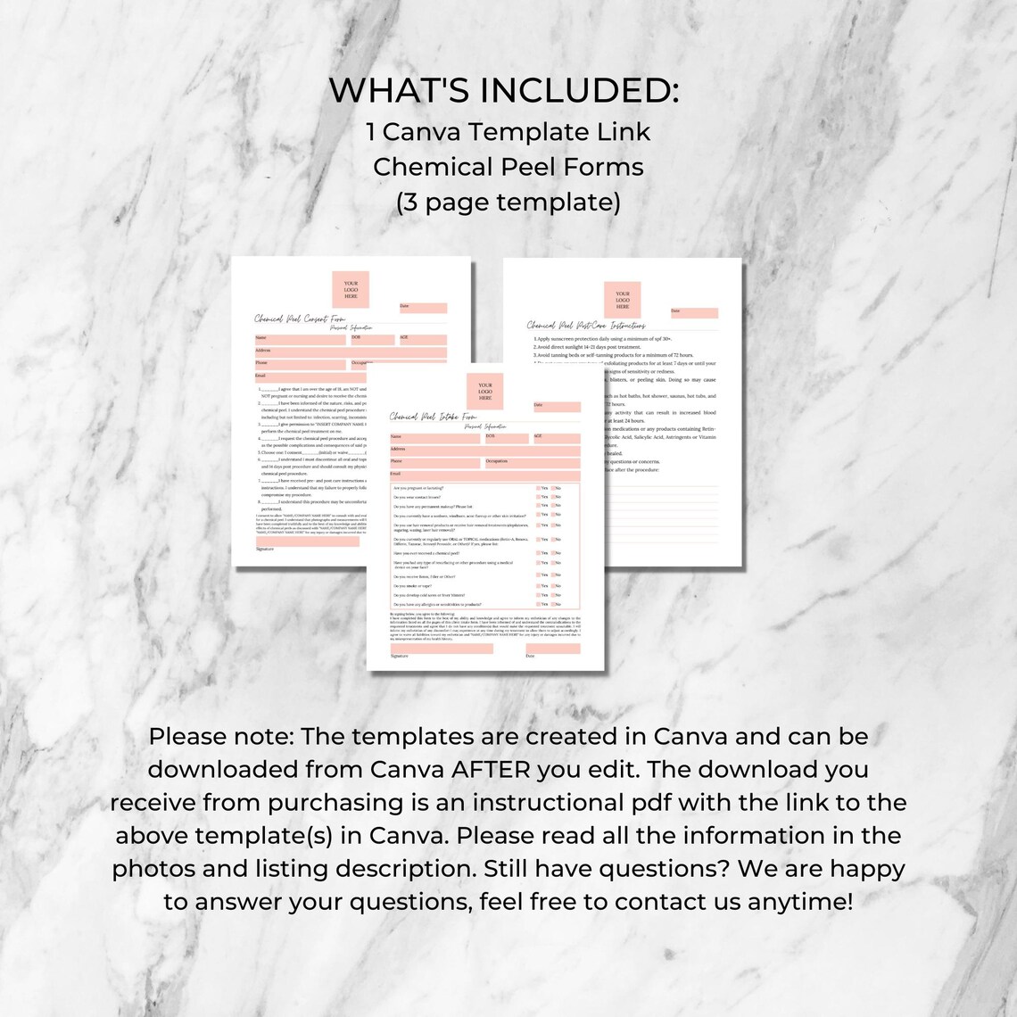 Chemical Peel Forms, Editable Esthetician Consent & Aftercare (canva ...