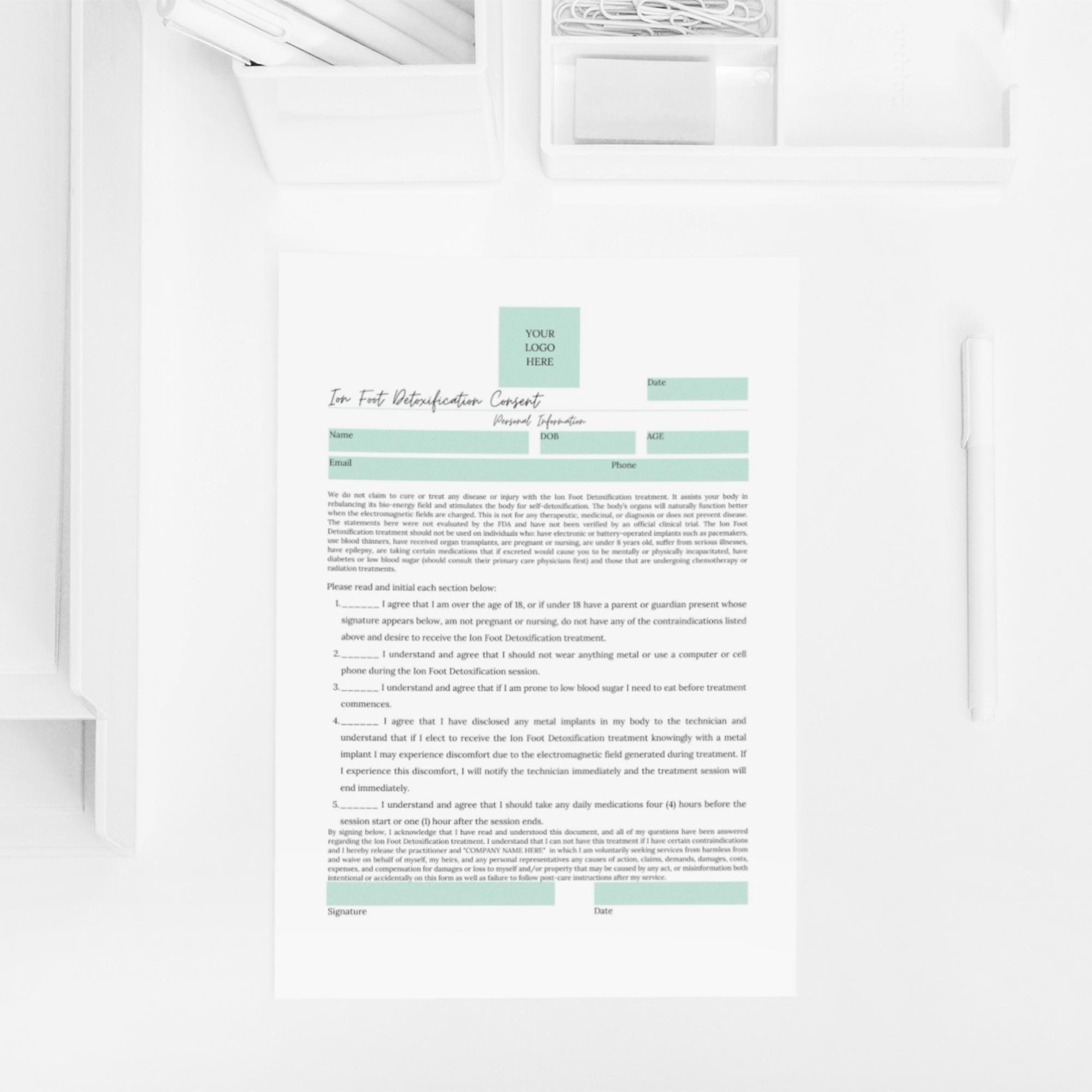 Ion Foot Detoxification Consent Form I DIY Editable 1 Page - Etsy