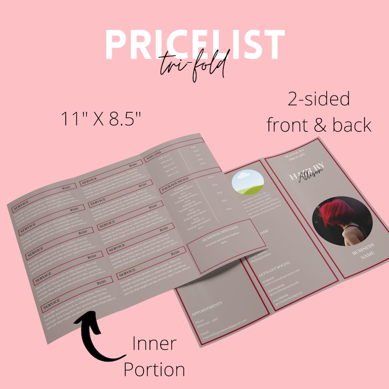 Editable Price List Template Tri-fold Pricing List Design - Etsy