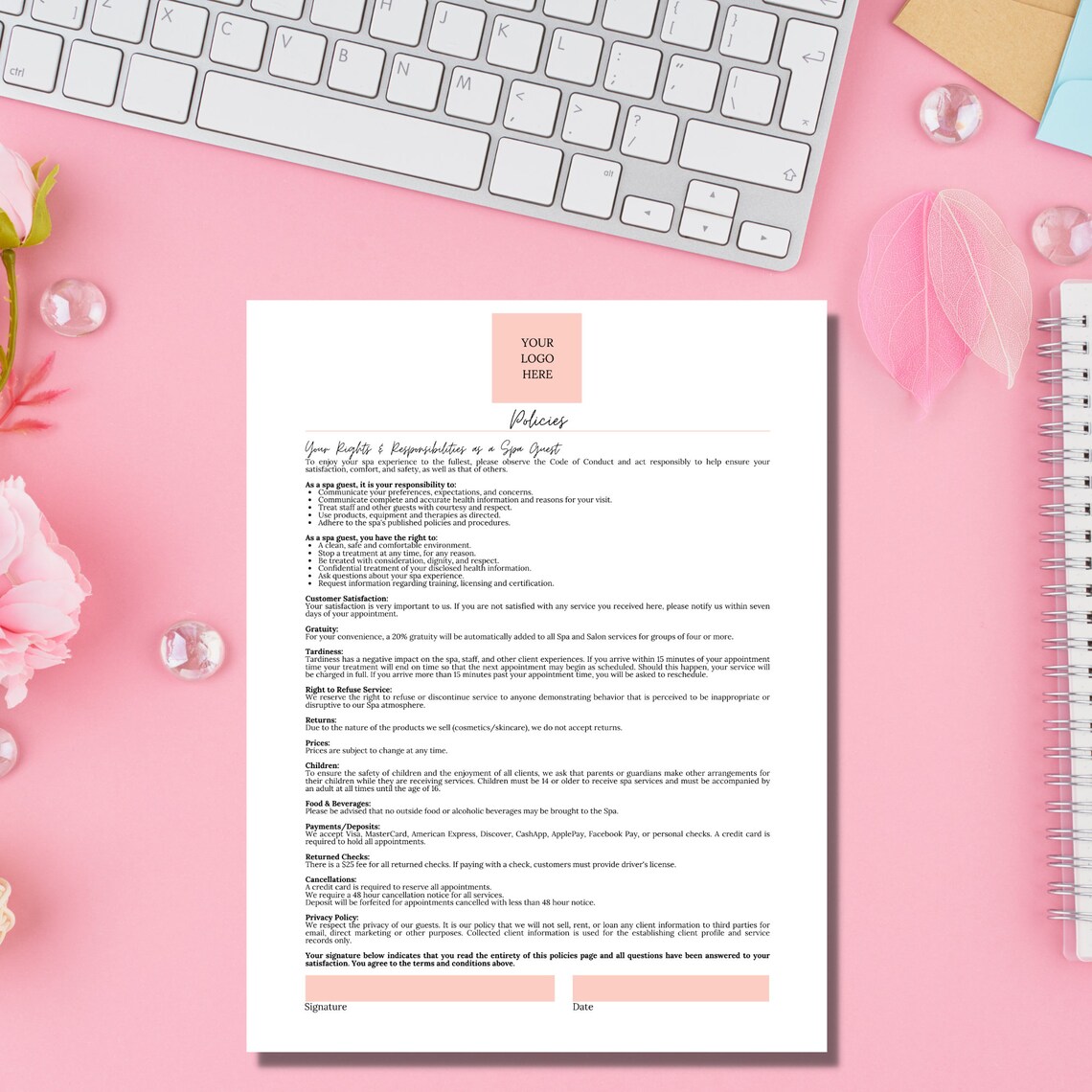 Spa Policies Form I DIY Editable Printable Canva Template I - Etsy