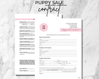 Puppy Sale Contract Agreement, 4 Page Canva Template, Puppy Purchase Agreement, Dog Breeding ...