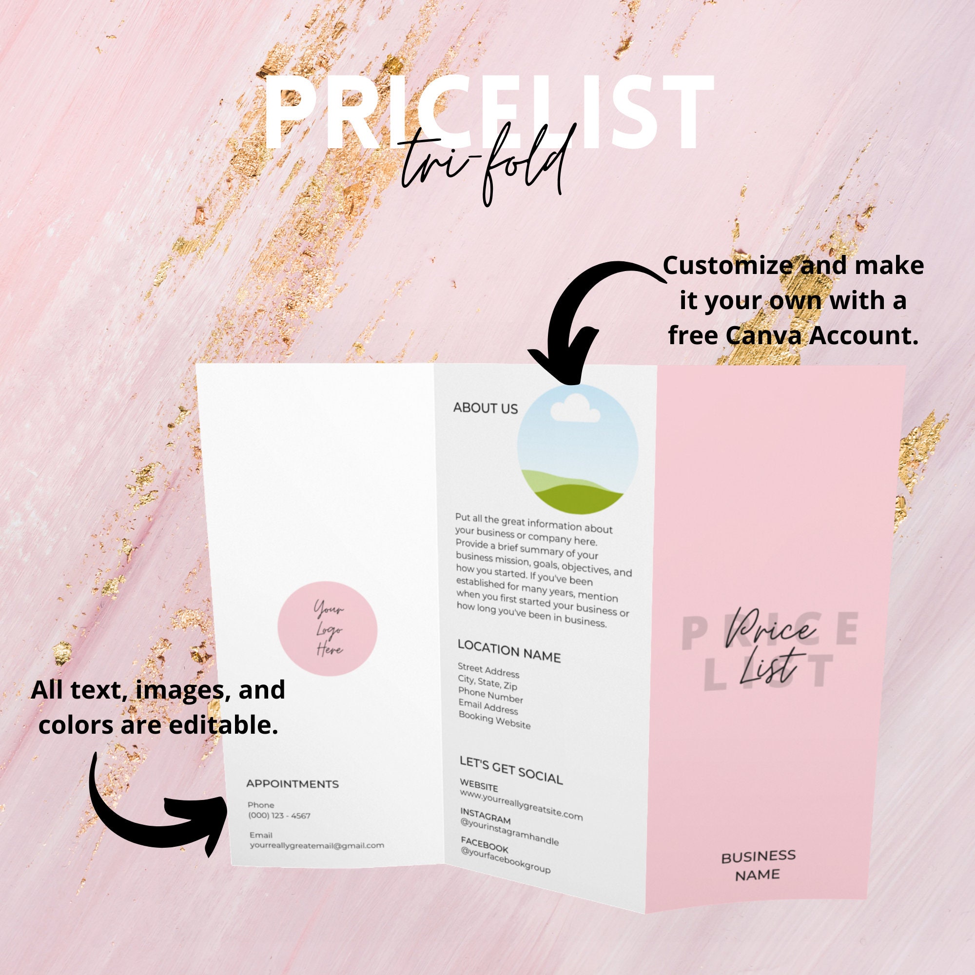 Editable Price List Template Tri-fold Pricing List Design - Etsy Canada