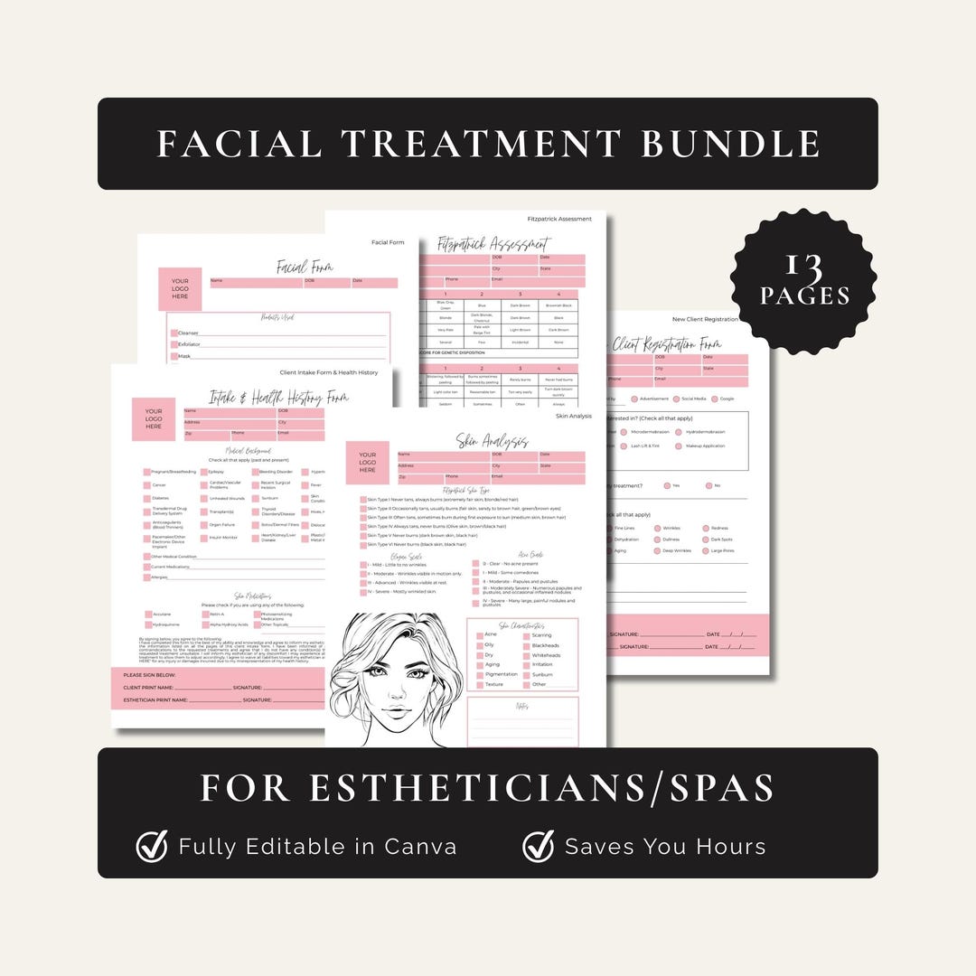 Esthetician Facial Treatment Forms Bundle, Spa Client Forms - Etsy
