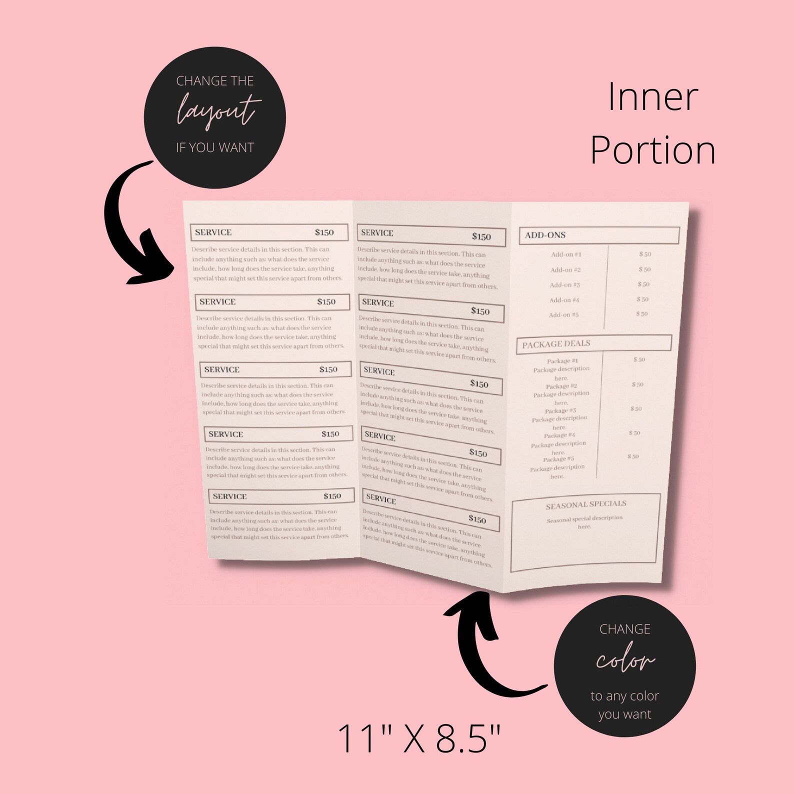 Editable Price List Template Tri-fold Pricing List Design - Etsy