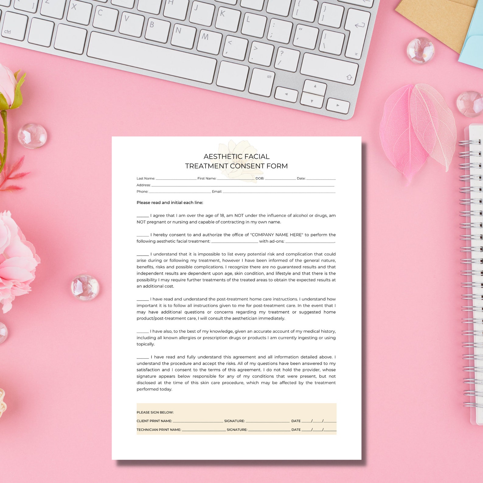 Aesthetic Facial Treatment Consent Form I DIY Editable 1 Page | Etsy