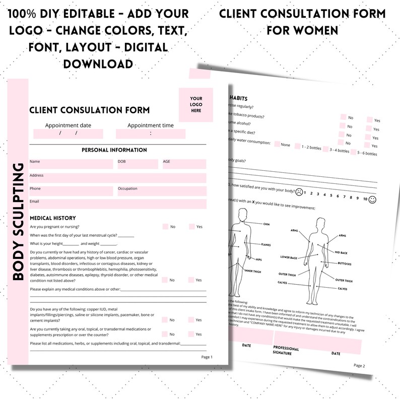Body Sculpting Contouring Client Consultation Forms I Body - Etsy