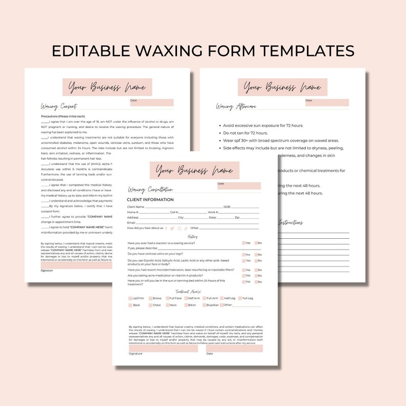Waxing Consultation Form Waxing Consent Form Waxing - Etsy