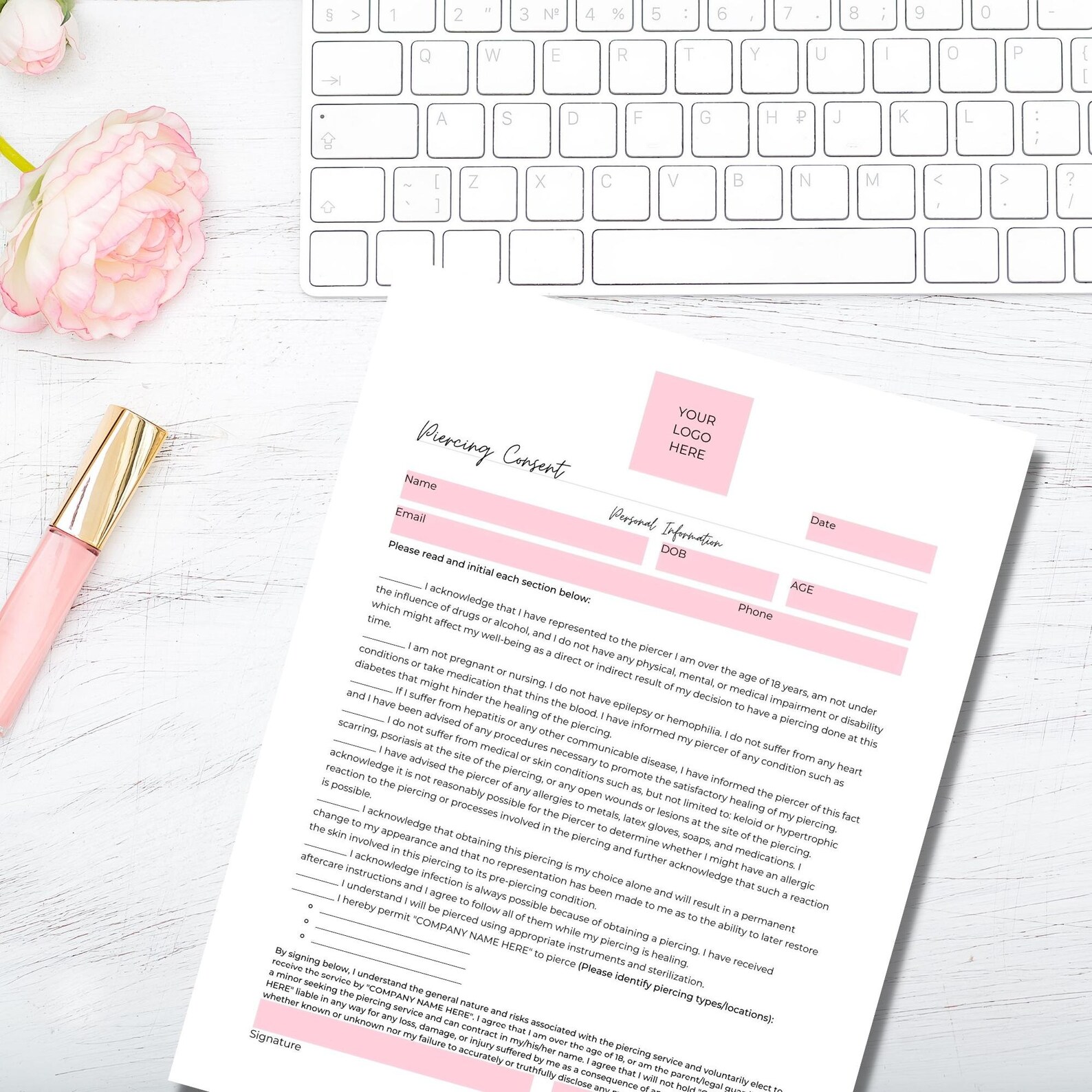 Body Piercing Consent Form DIY Editable Canva Template 1 - Etsy