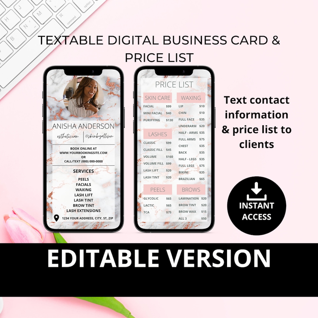 Editable Digital Business Card, Price List Template (digital Download ...