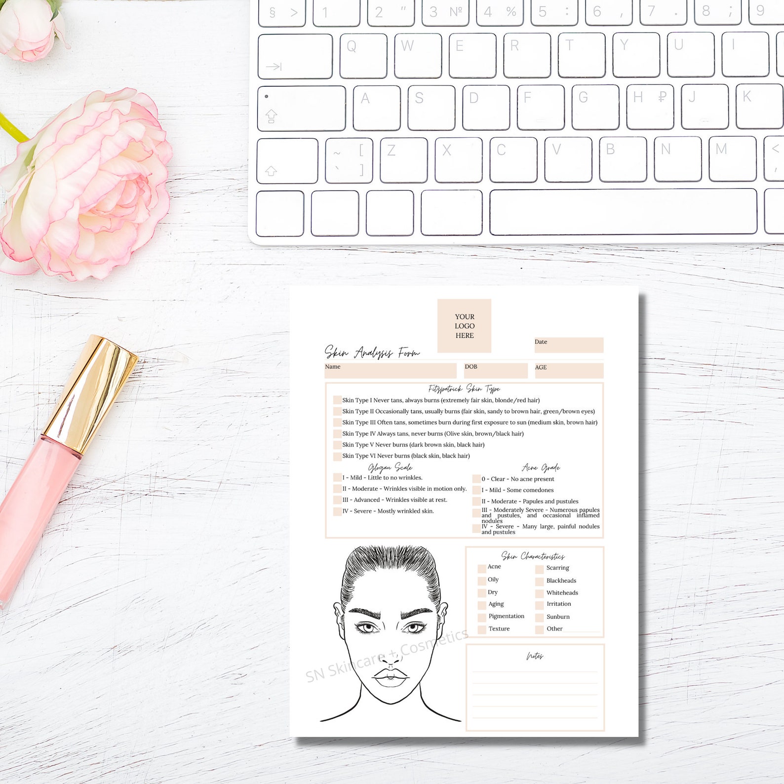 Skin Analysis Form With Face Chart I Skin Consultation I DIY - Etsy Canada