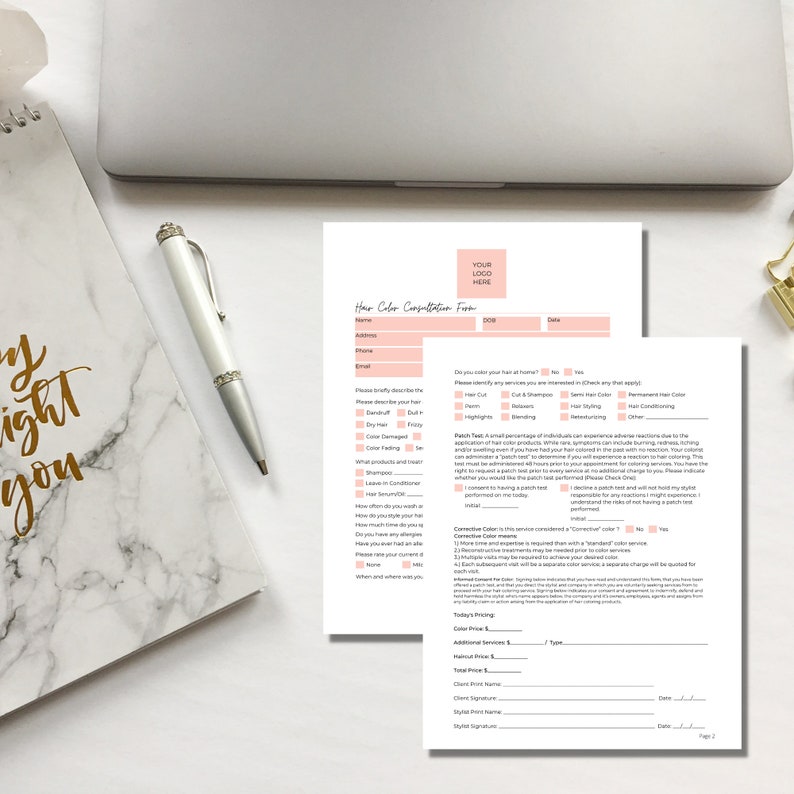 Editable Hair Color Consultation Form Template I Pink I Forms - Etsy