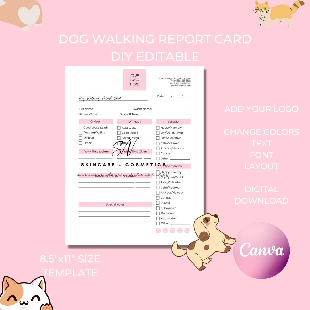 Dog Walker Report Card, DIY Editable Printable 1 Page Canva Template ... Dog Walker Report Card, DIY Editable Printable 1 Page Canva Template ...