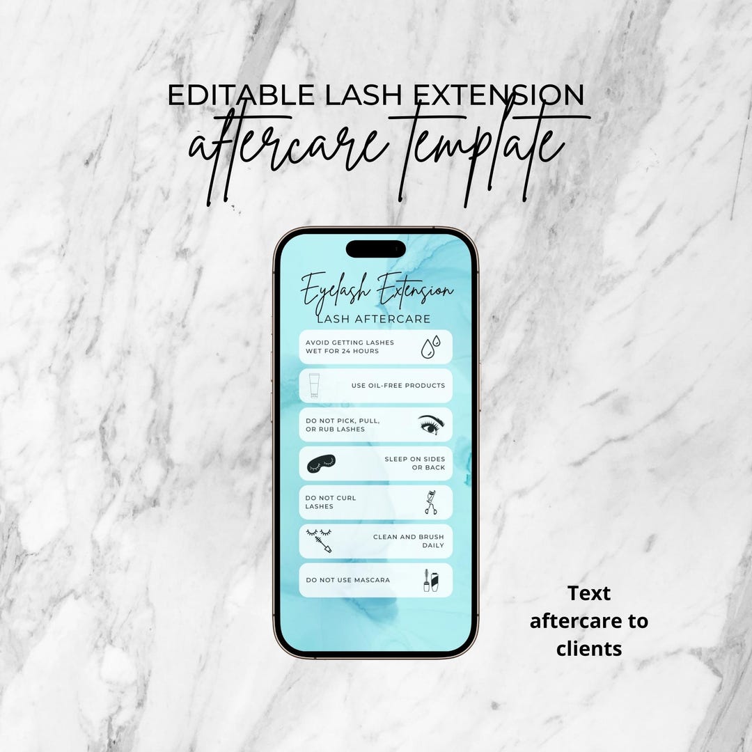 Editable Lash Extension Aftercare Template, Lash Artist Post-care, Text ...