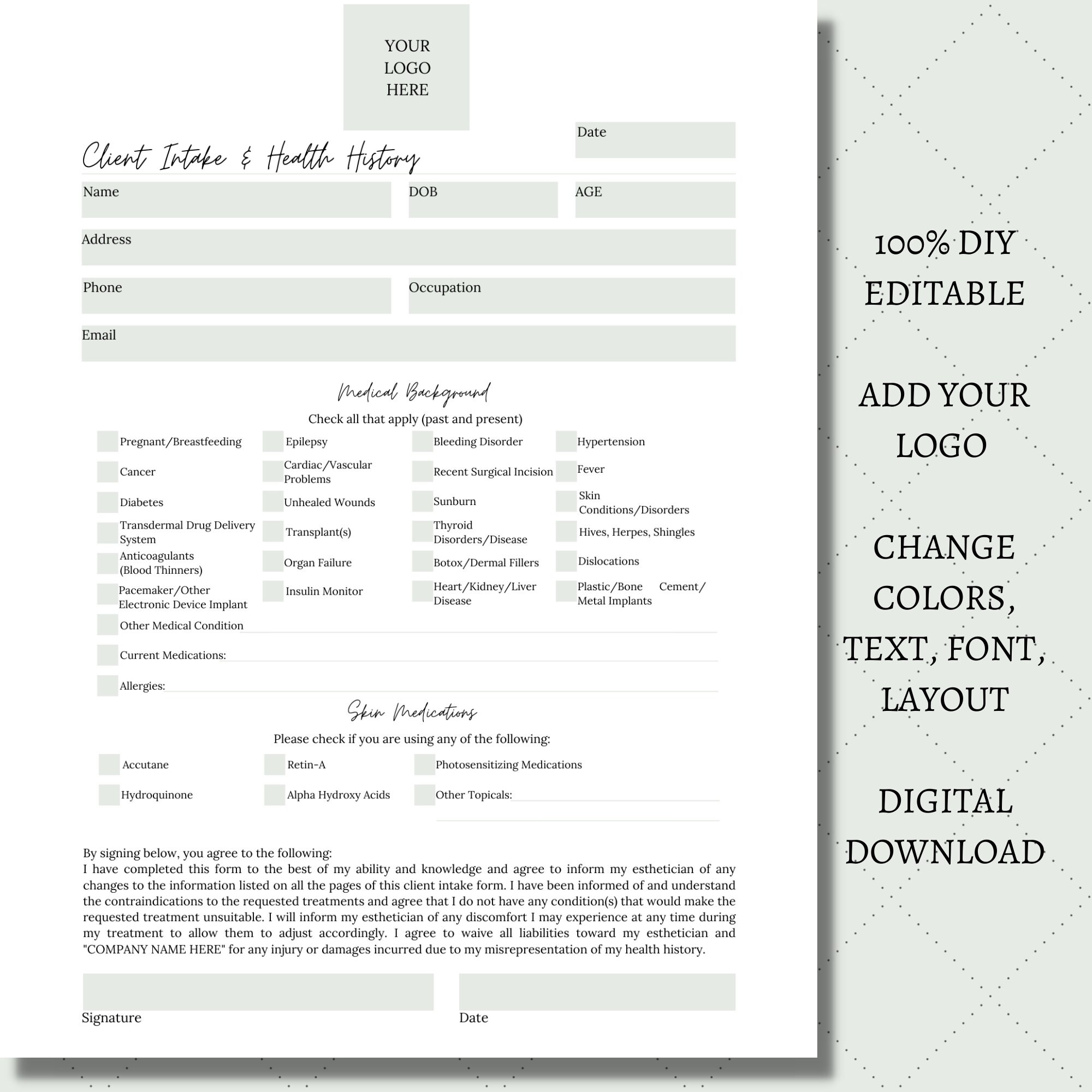 6 Page Client Health History Skin Analysis Facial Massage - Etsy Canada