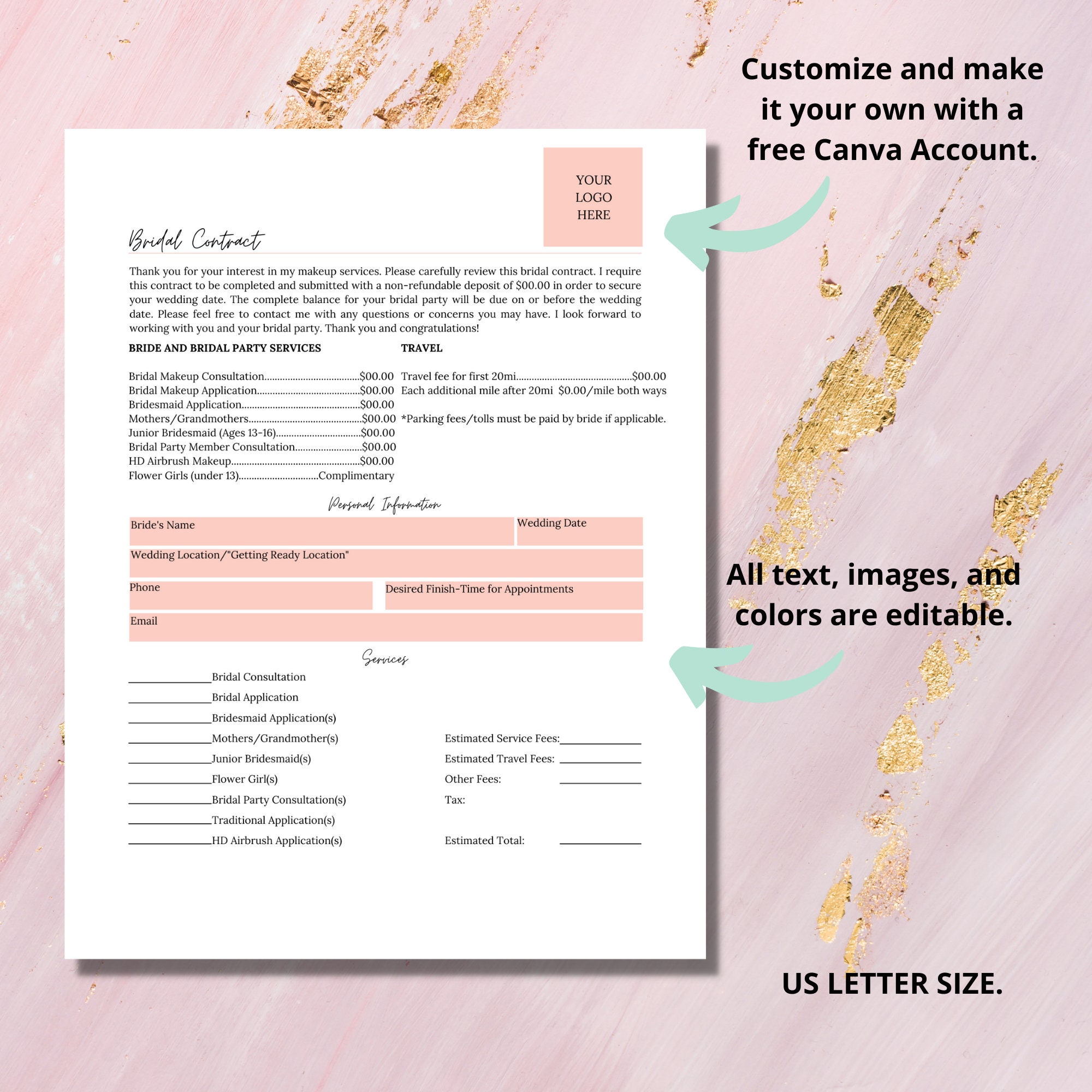Editable Makeup Artist Contract for Wedding I Bridal Contract - Etsy