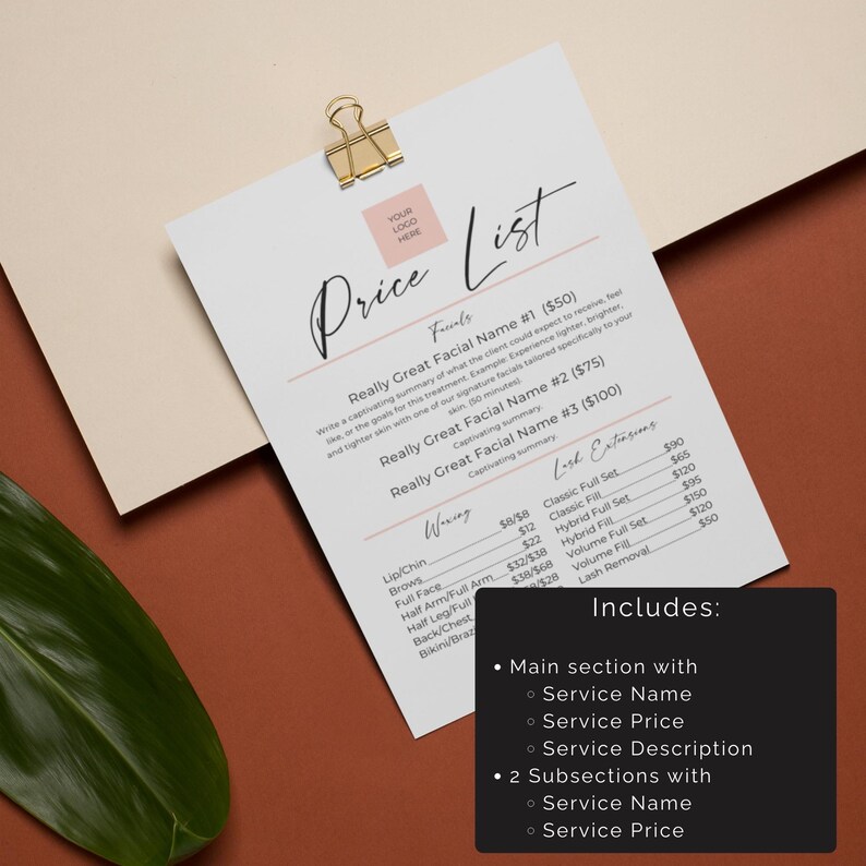 Esthetician Price List Template, Spa Service Menu Editable Canva ...