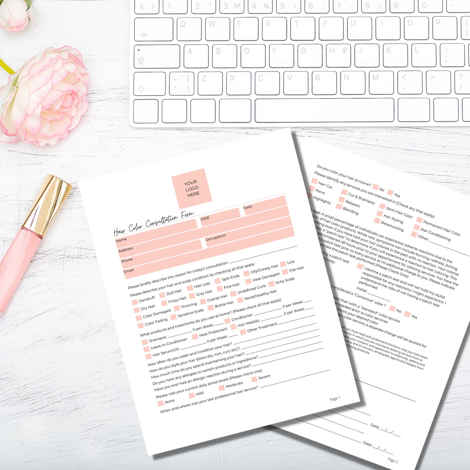 Editable Hair Color Consultation Form Template I Pink I Forms - Etsy