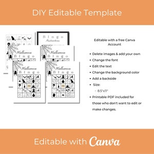 Halloween Bingo Game Printable & DIY Editable Canva Template, 8.5x11 US ...