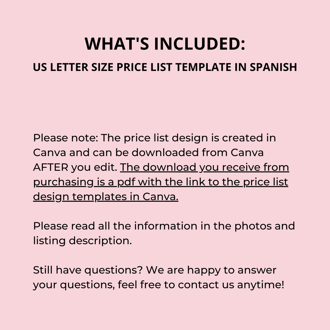 Editable Price List Template in Spanish I Price Menu Canva | Etsy