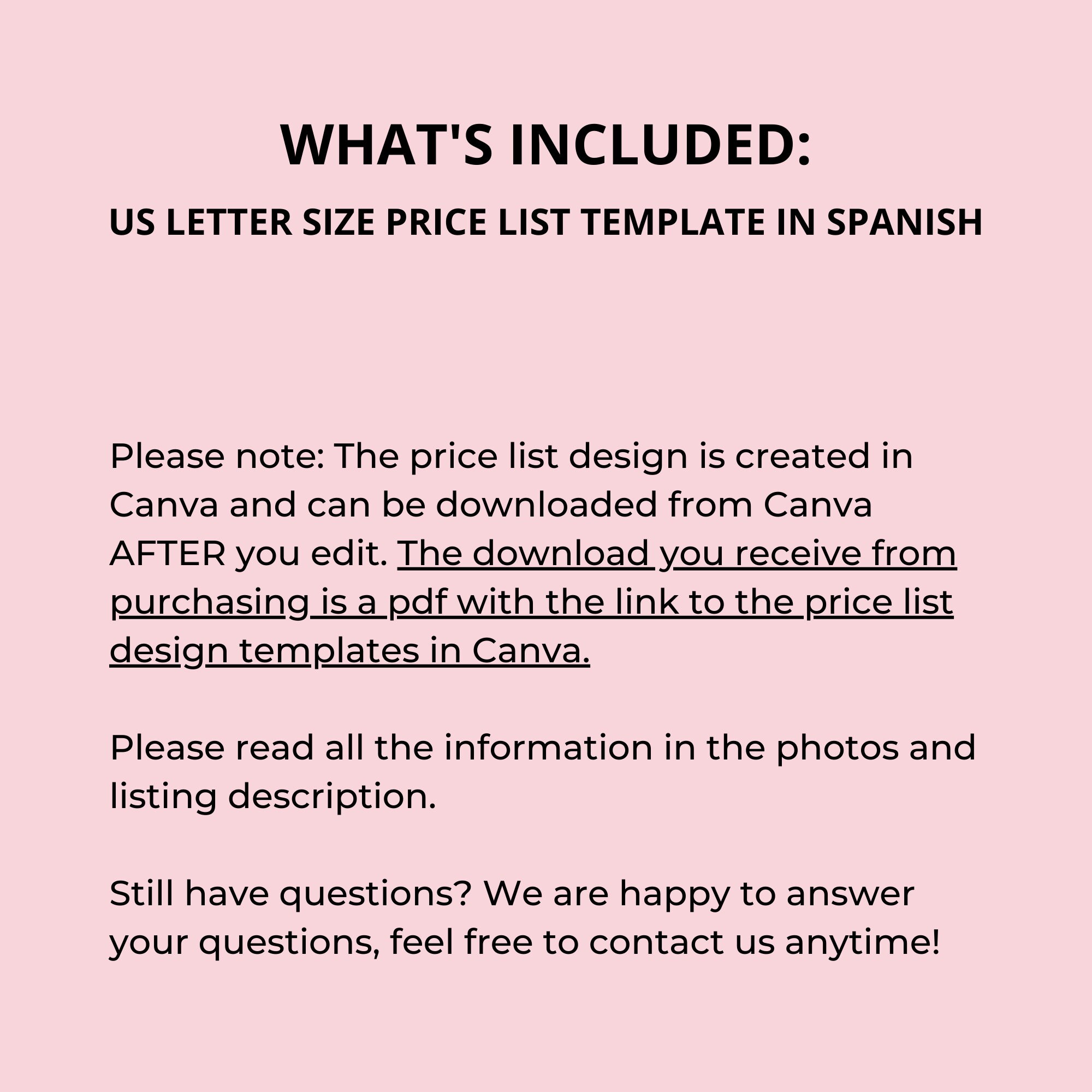 Editable Price List Template in Spanish I Price Menu Canva | Etsy