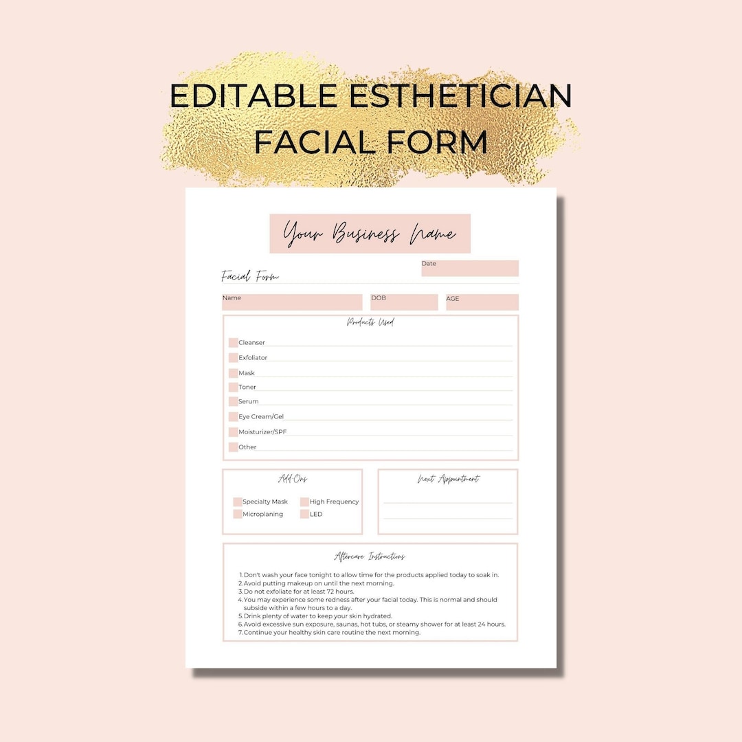Esthetician Facial Form, DIY Editable, Printable, Canva Template ...
