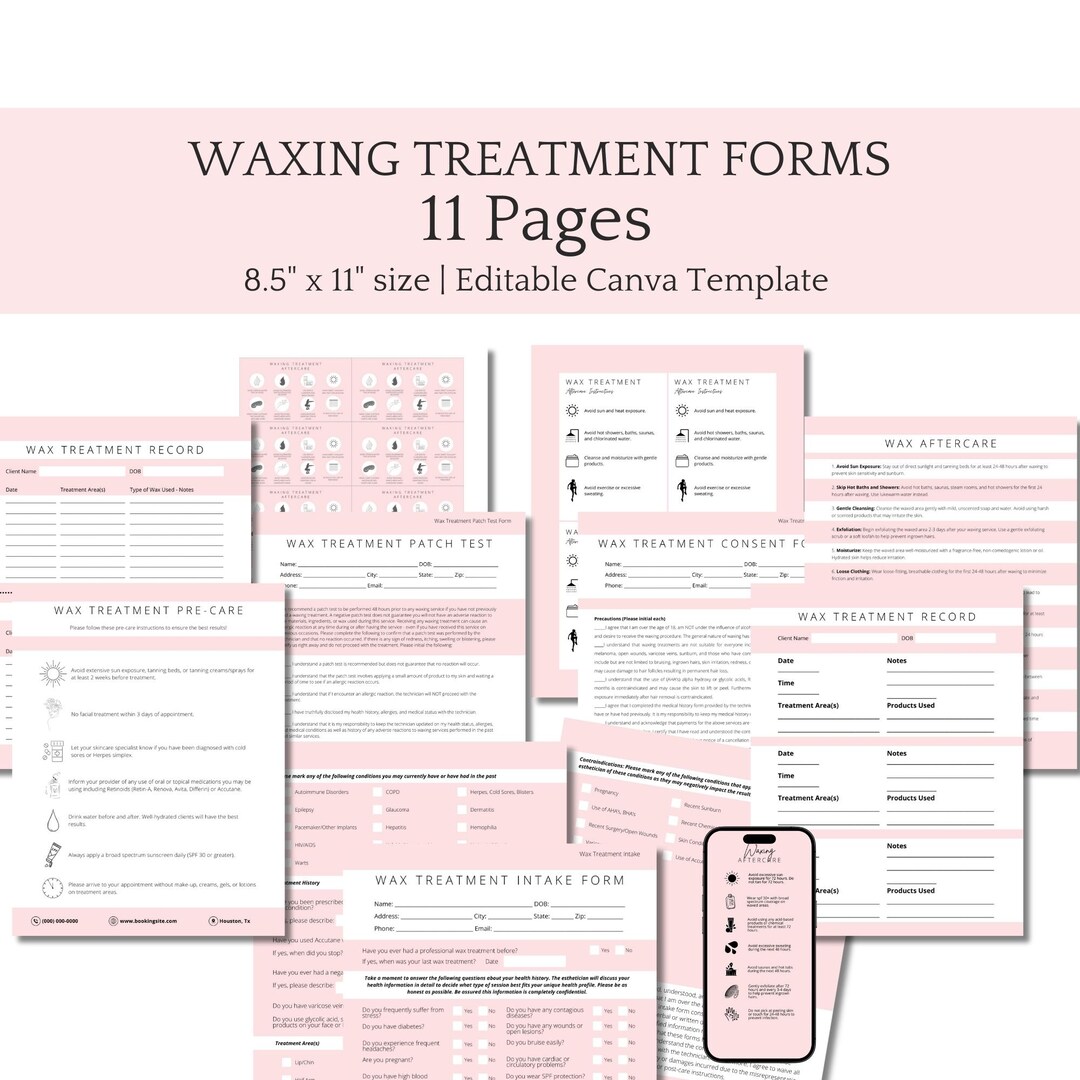 Editable Waxing Client Forms Template: Esthetician Intake Form, Consent ...