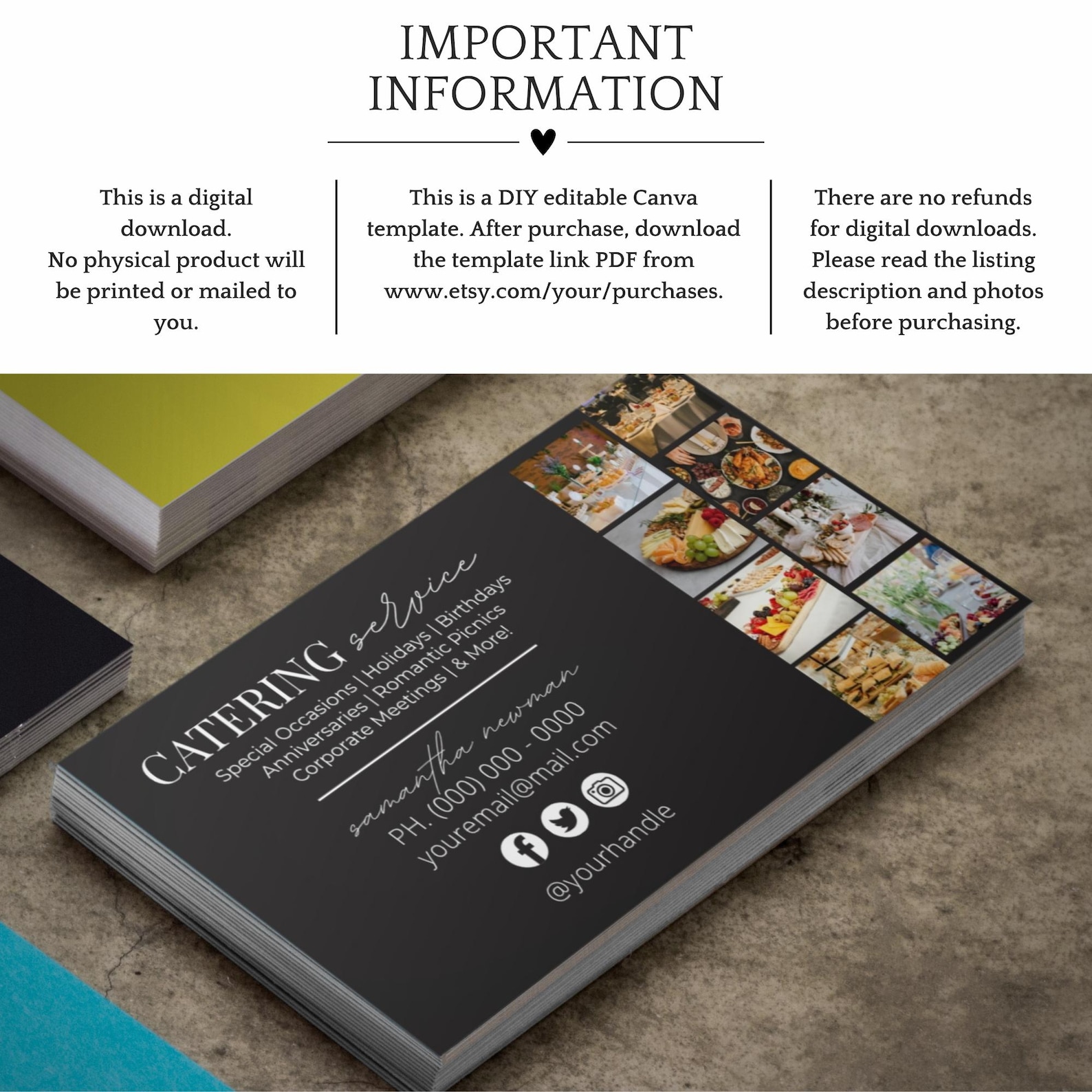 Editable Catering Business Card Template, Food Service (canva Design ...