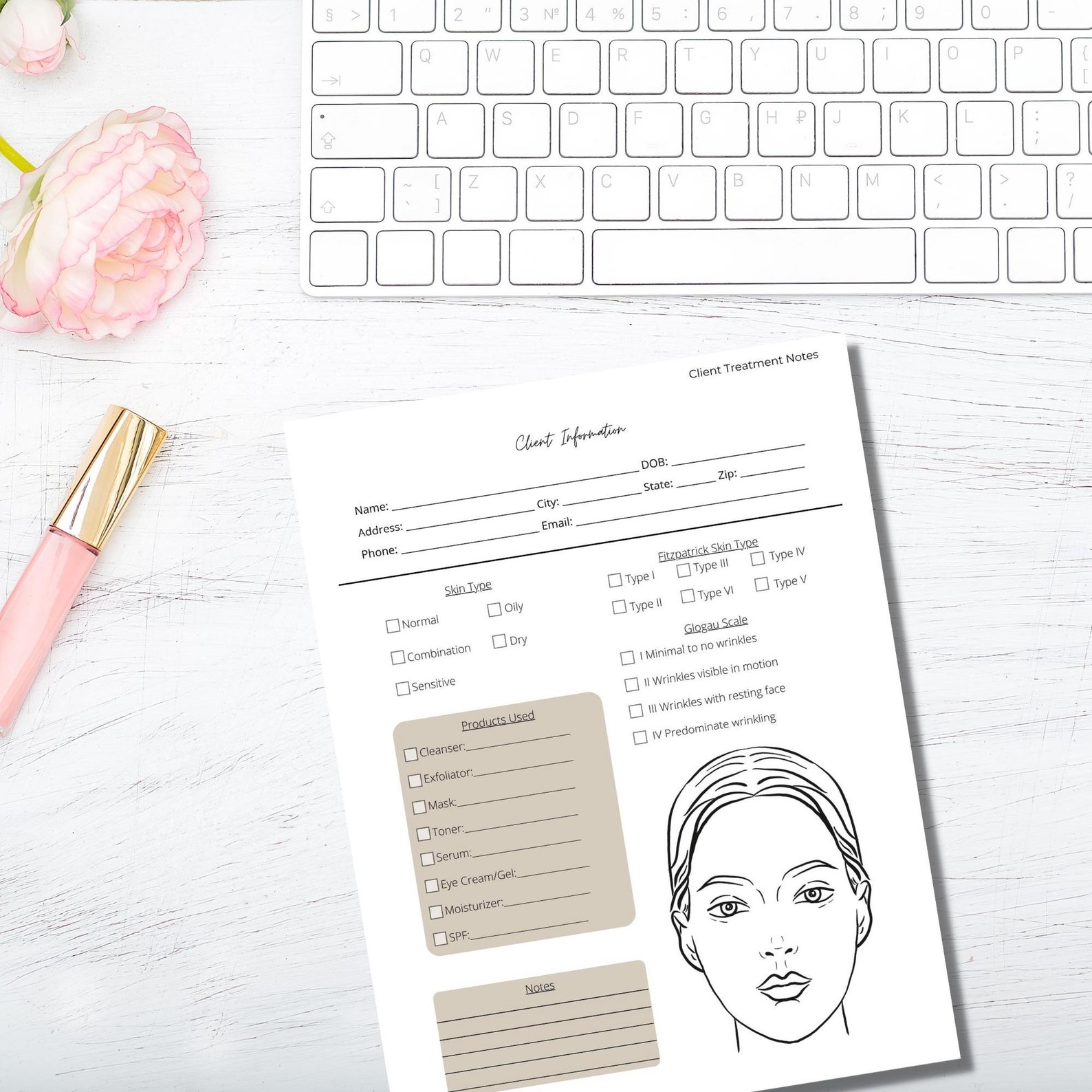 Client Treatment Notes Form, DIY Editable Canva Template, Esthetician ...