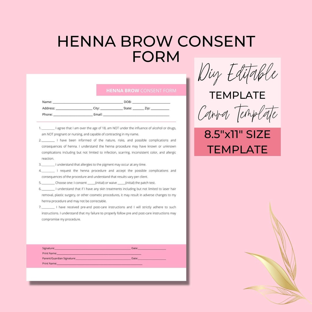 Henna Brow Consent Form Editable Brow Henna Treatment Form Printable ...