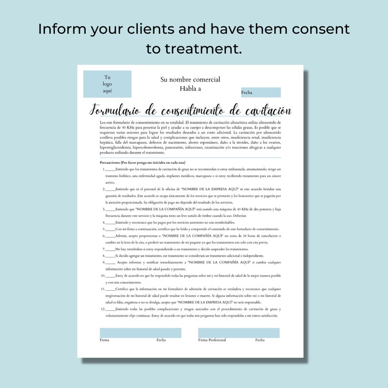 SPANISH Ultrasound Cavitation Intake Consent Aftercare I - Etsy