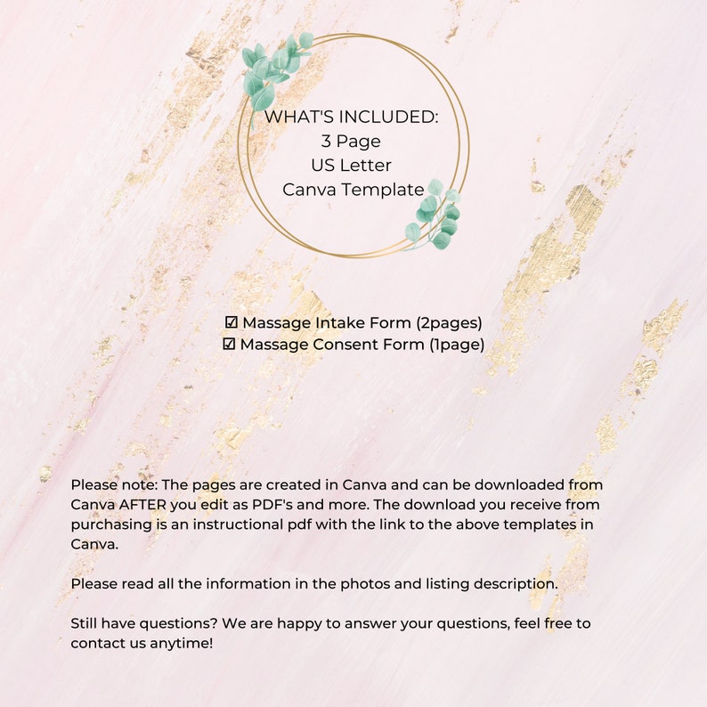 Massage Intake Consent Form With Body Charts I DIY Editable - Etsy