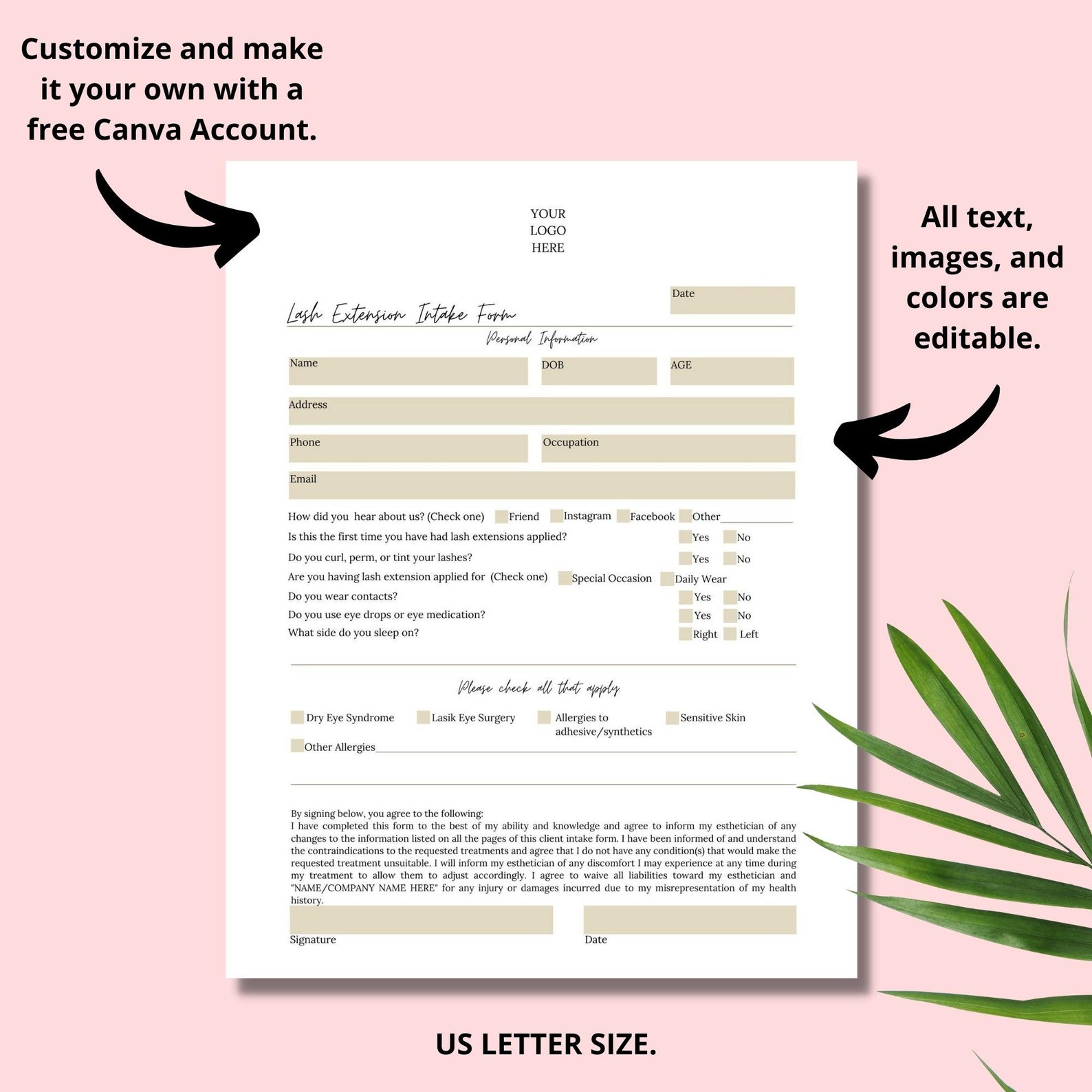 Editable Lash Extension Client Form Template I 3 Page Canva - Etsy