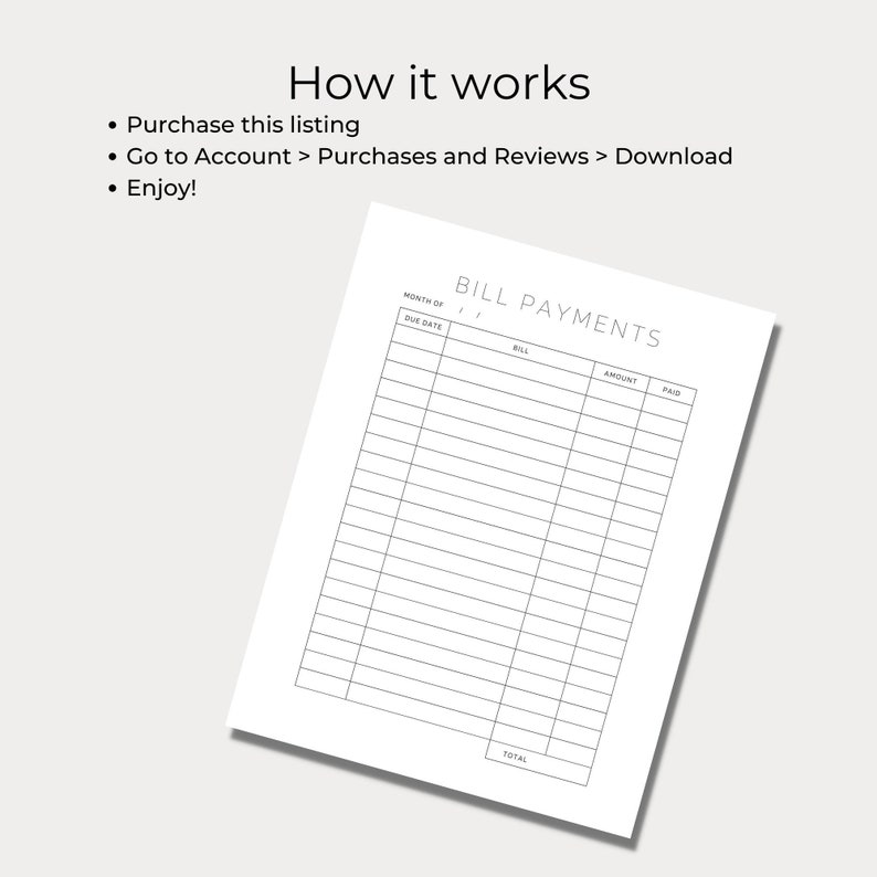 Bill Payment Printable Printable Bill Payment PDF Expense - Etsy