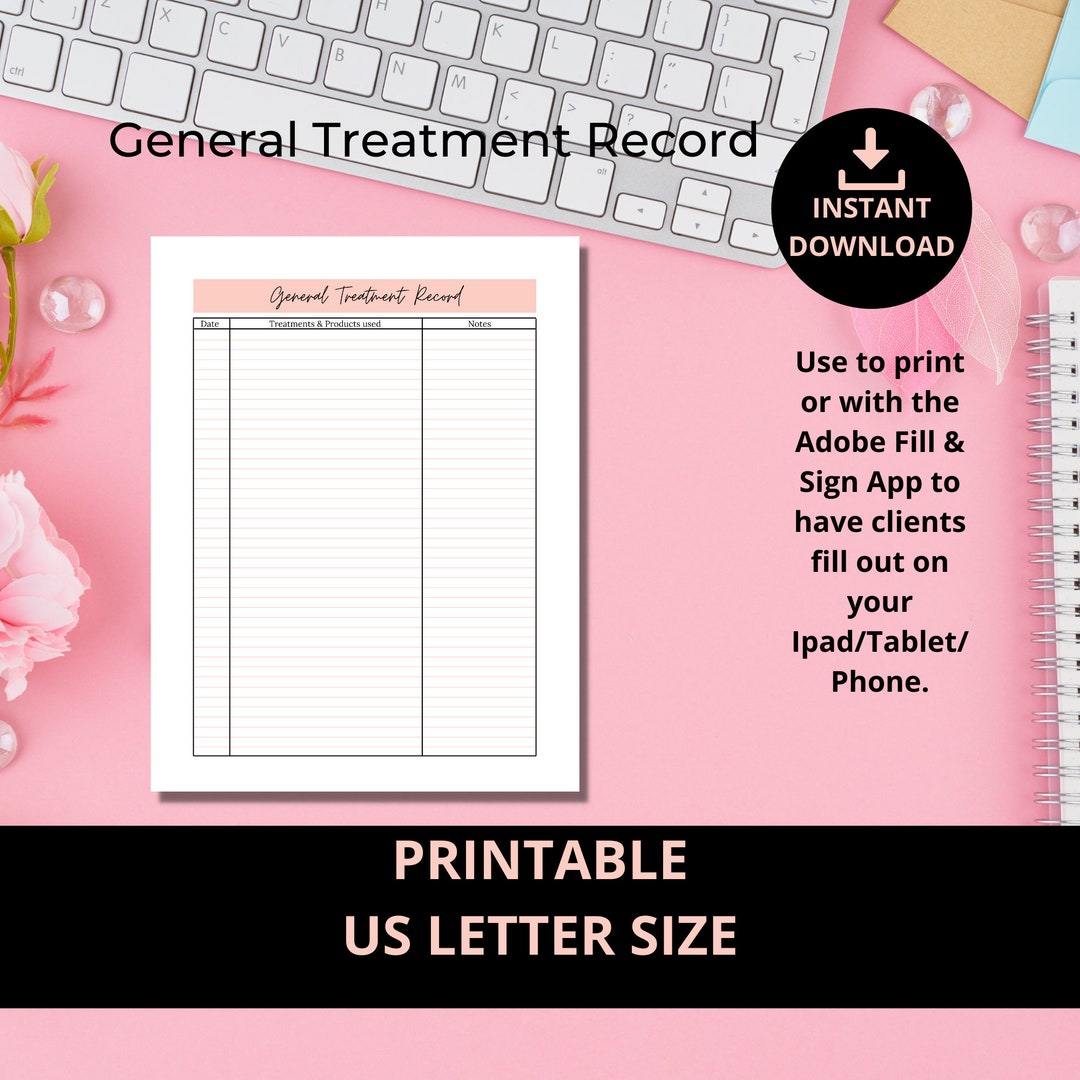 General Treatment Record Form Client Service Record - Etsy