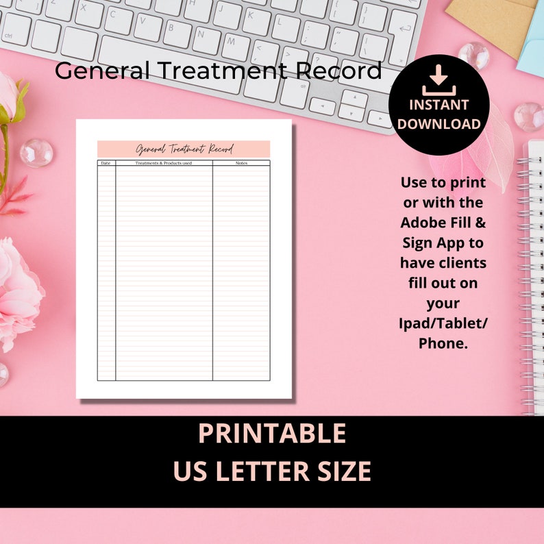 General Treatment Record Form Client Service Record Etsy