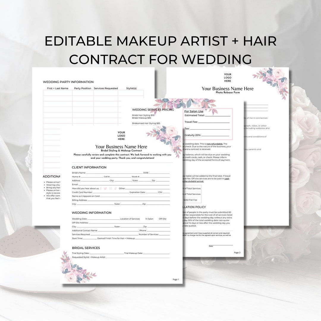 Editable Makeup Artist and Hair Contract for Wedding, Bridal Contract ...