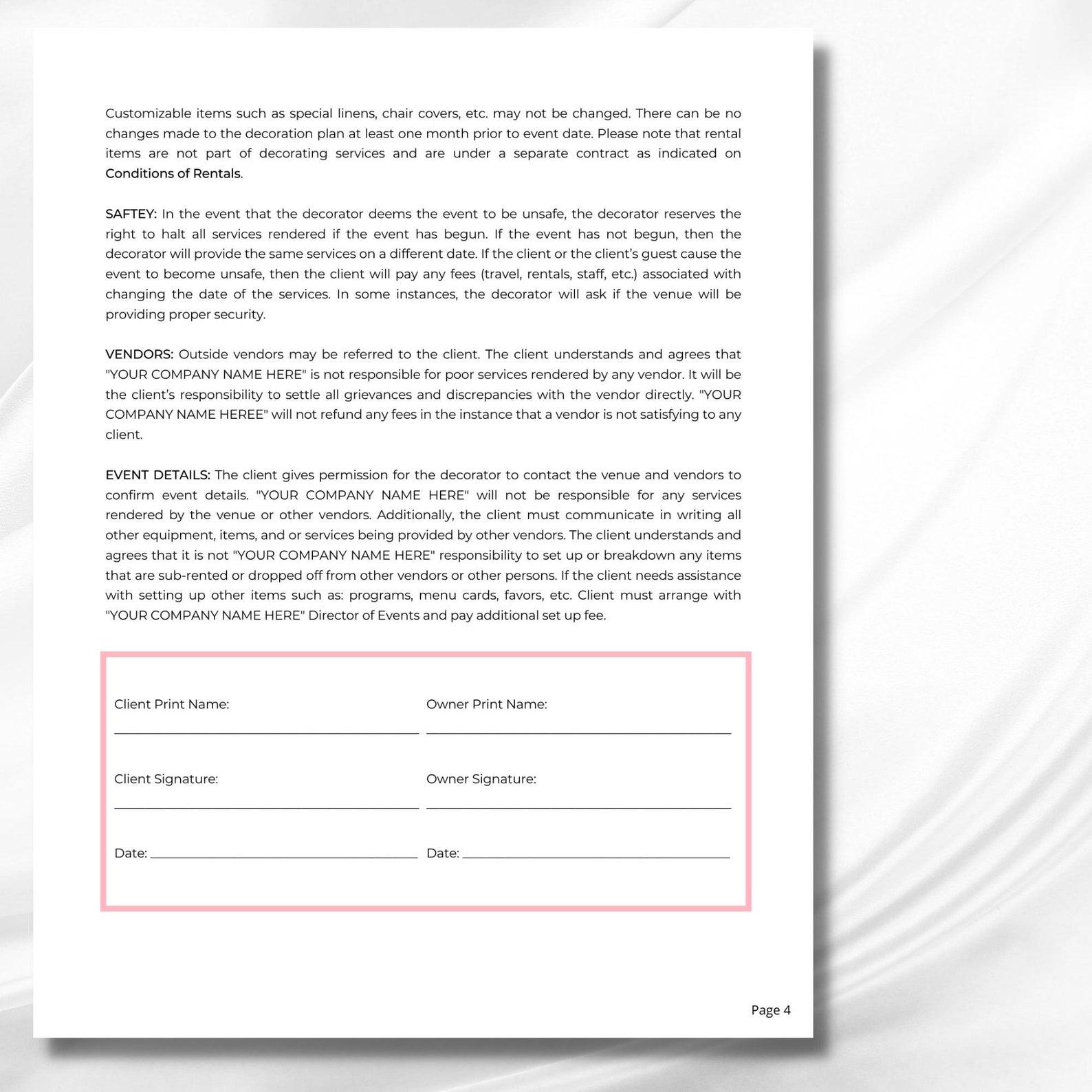 DIY Editable Event Decorating Services Contract Agreement - Etsy