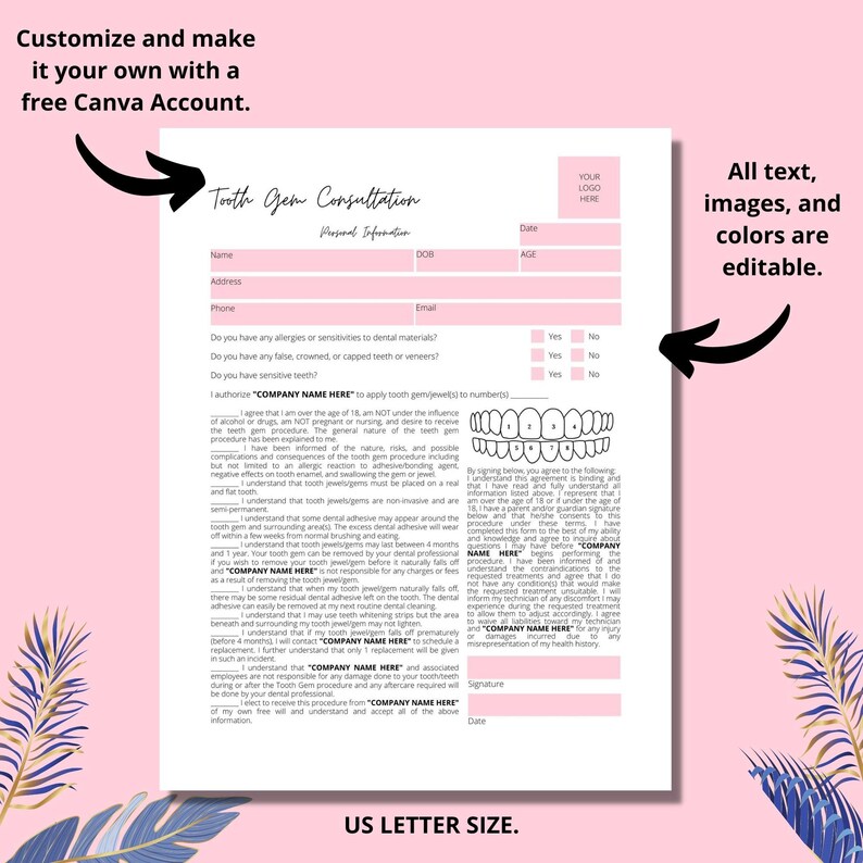 Tooth Gem Consultation and Aftercare Forms Editable Canva - Etsy