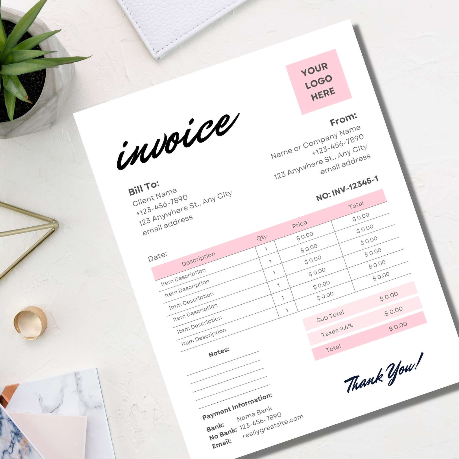 Invoice Editable Template, Printable Order Form Invoice, 5 Premade ...
